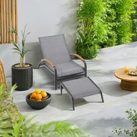 Outdoor Adjustable Lounge Aluminum Chair with Wheel and Ottoman (Gray ...