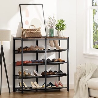 5-Tier Shoe Rack, Industrial Shoe Storage Organizer with 4 Metal Frame ...