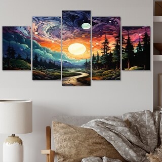 Designart "Colorful Northernlights Road To Infinity II" Landscapes ...