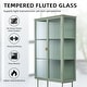 Tall Freestanding Fluted Glass Storage Cabinet with Glass Doors - Bed ...