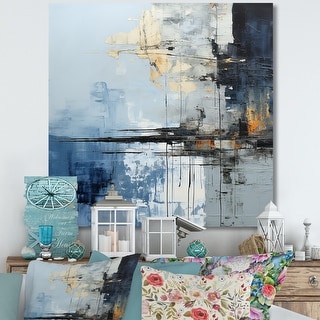 Designart "Grey And Blue Abstract Lake Painting" River Wall Art Canvas ...