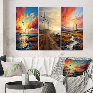 Designart "Wind Turbines Ethereal Winds" Wind Turbines Wall Art Set Of ...