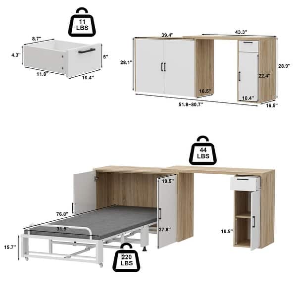 Space Master Convertible Desk-to-Bed Furniture with Included Mattress ...