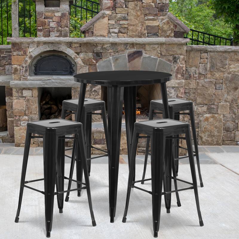 30-inch Indoor/ Outdoor 5-piece Round Metal Table and Stools Set ...