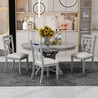 5-Piece Extendable Dining Table Set with 4 Upholstered Chairs - Bed ...