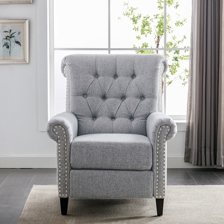 Pushback Linen Tufted Recliner Single Sofa with Nailheads Roll Arm - 24 ...