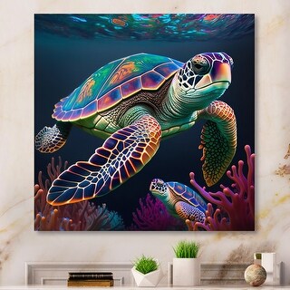 Designart "Colorful Deep Sea Turtle Portrait" Animals Turtle Canvas ...