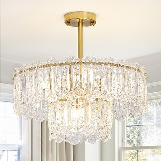 Luxury Crystal Chandelier, Gold Semi Flush Mount Ceiling Light, Bulbs ...