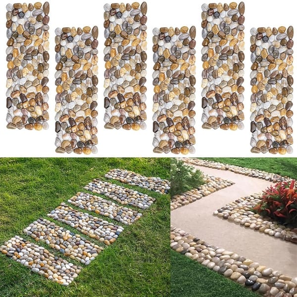 6 Pcs River Rock Stepping Stones, Rectangular Pavers for Garden Walkway ...