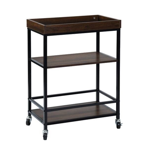 Rolling with Storage Kitchen Cart Industrial Serving Cart 3 Tier Wood ...