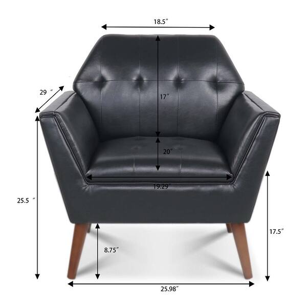 Trapezoid Leather Accent Chair Padded Seat Arm Chairs with birch Wood ...