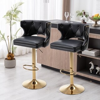 Modern/Luxury Leather Bar Stools With Back and Footrest-Adjustable ...