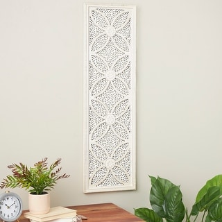 White Wooden Panel Floral Home Wall Decor with Cutout Metal Backing and ...