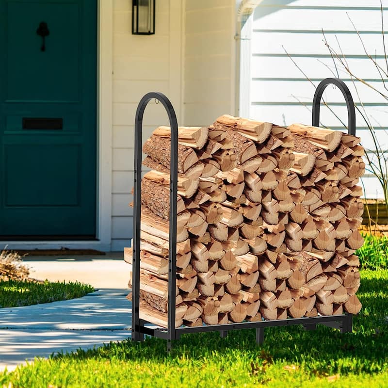WaLensee Firewood Rack Holder, Wood Storage Outdoor Heavy Duty Steel ...