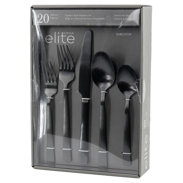 20 Piece Stainless Steel Flatware Set in Black - Bed Bath & Beyond ...