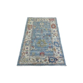 Shahbanu Rugs Denim Blue Afghan Ushak Colorful Motifs Extra Soft Wool ...