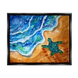 Stupell Abstract Turtle on Shore Framed Floater Canvas Wall Art Design ...