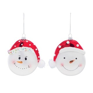 Set of 6 Snowman Head with Hat Glass Christmas Ornament 5" - Bed Bath ...