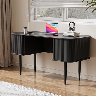 55" Modern Writing Desk with Storage and Sliding Doors Computer Desk ...