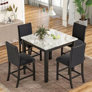 5-piece Counter Height Square Dining Table Set with Faux Marble Table ...