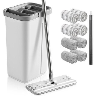 60" Flat Squeeze Mop and Bucket with Wringer Set Long Handle with 8 ...