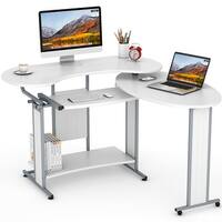 Black Modern Rotating L-Shaped Computer Desk, White Contemporary Corner ...