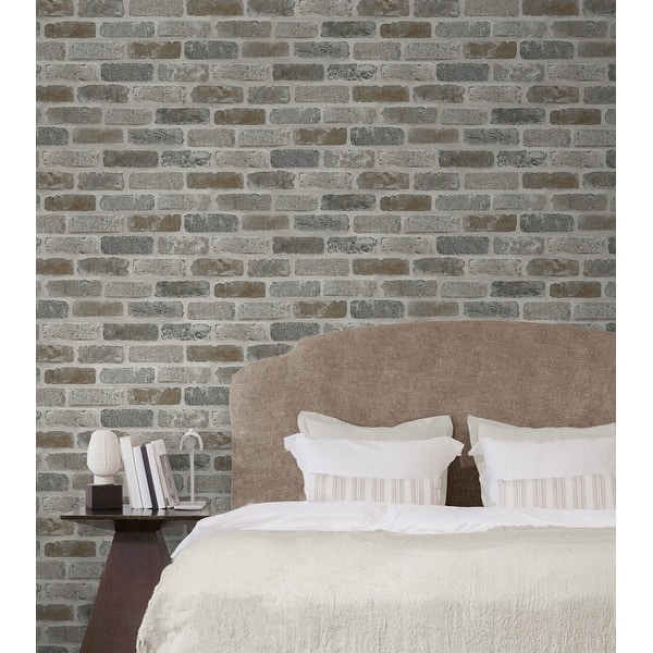 Seabrook Designs Washed Faux Brick Prepasted Wallpaper - 20.5 in. W x 33 ft. L - Bed Bath ...