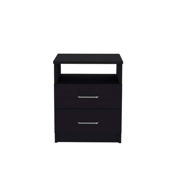 Black Chipboard Bedside Table with Two Drawers and Open Shelf - Bed ...