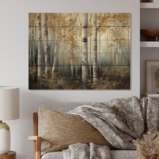 Designart "Birch Tree Forest Wonderland I" Tree Print on Natural Pine ...