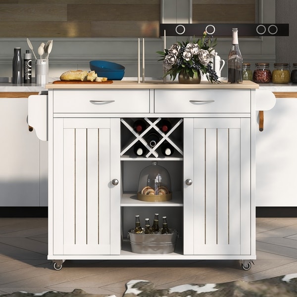 Kitchen Island Cart with Two Storage Cabinets and Four Locking Wheels ...