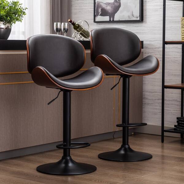 Adjustable PU Bar Stools, Upholstered Swivel Barstool (Set of 2) - Bed ...