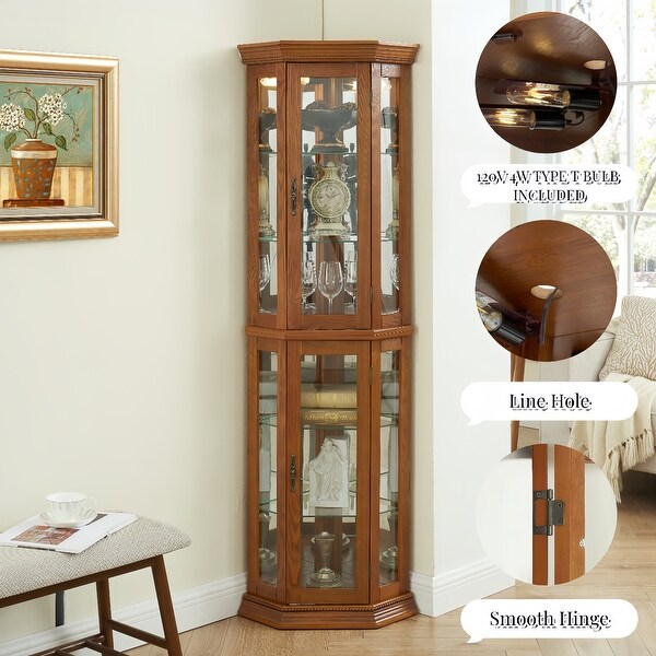 Glass Corner Display Cabinet with Light Adjustable Shelves and Beaded Decoration Bed Bath Beyond 41835779