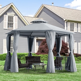 13'x13' Outdoor Patio Gazebo Canopy Shelter with Netting & Curtains ...