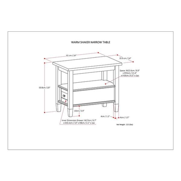 SOLID WOOD 14 inch wide Rectangle Rustic Narrow Side Table with Storage ...