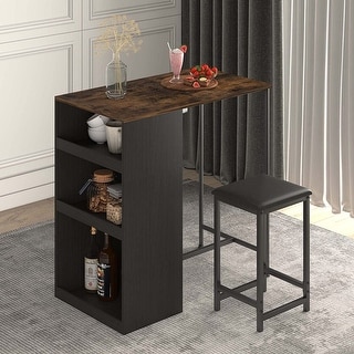 Mixoy Kitchen Table and Stools Set with 3 Storage Shelves,Bistro Bar ...
