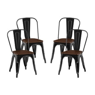Wooden Seat Industrial Metal Stackable Dining Chair Set - Bed Bath ...