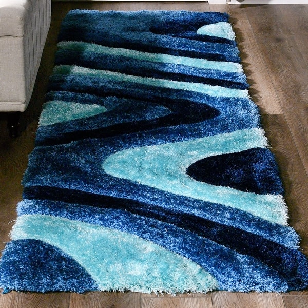 Mateos Shag Collection Blue Swirl Area Rug - Bed Bath & Beyond - 30342647