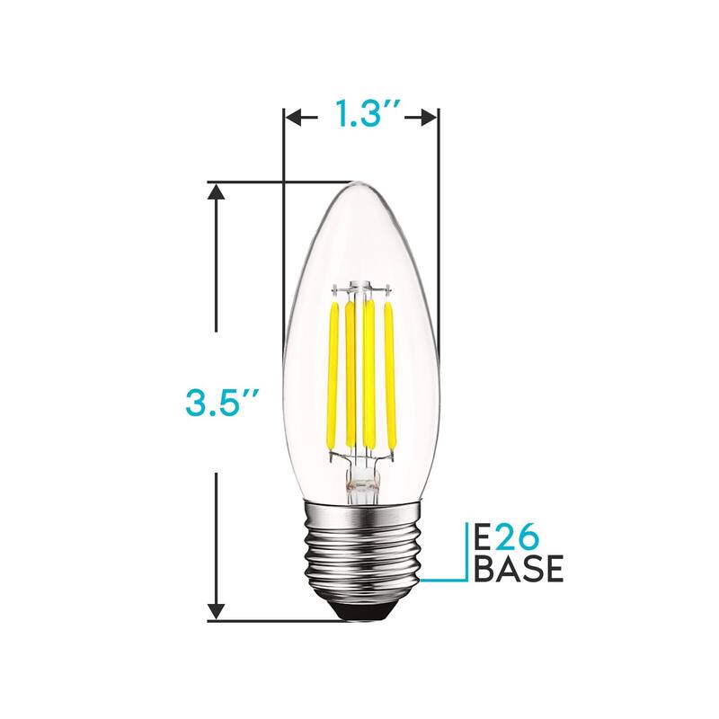 Luxrite 5W Vintage E26 Candelabra LED Bulbs Dimmable, 550 Lumens, 60W ...