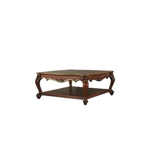 Square Coffee Table Wood Scalloped Top End Table with Open Compartment ...