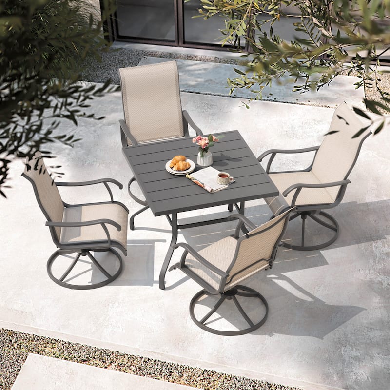 Patio 7-Piece Textilene and Iron Dining Set with Umbrella Hole - On ...