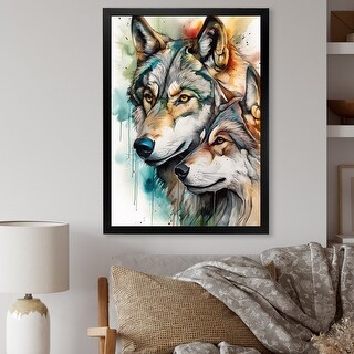 Designart "Wolves Portrait Watercolor1" Animals Wolf Framed Canvas Art ...