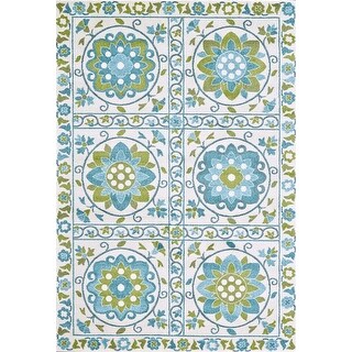 Harlow Large Flora/Fauna Tile Print Rug, Aqua Blue, Area Rug - Bed Bath ...