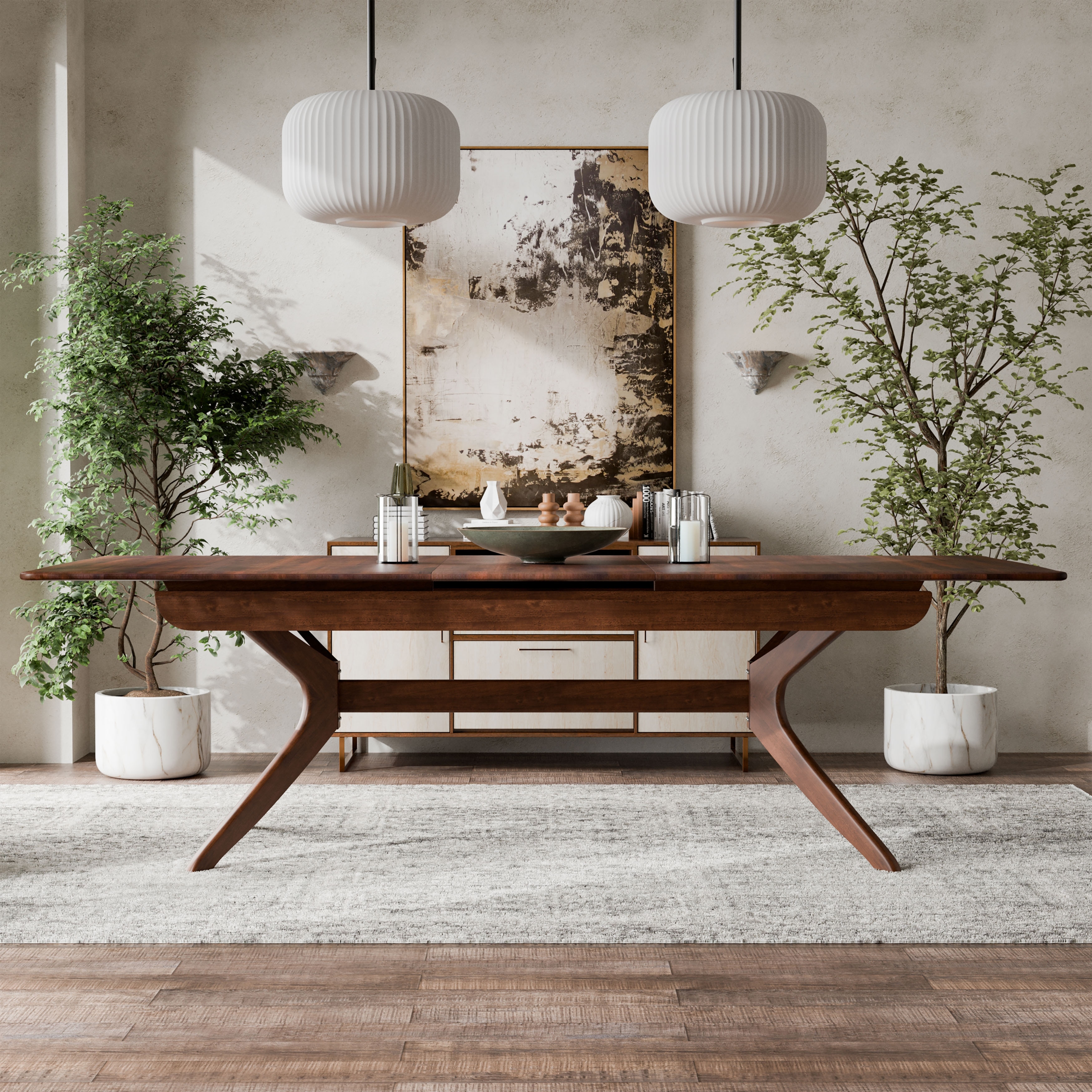 Furniture of America Abigail IV Mid Century Modern Walnut Extendable Self Storing 102 inch Dining Table