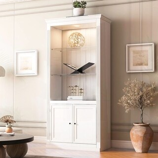 4-Tier White Display Shelf with Glass Shelves for Home Office - Bed ...