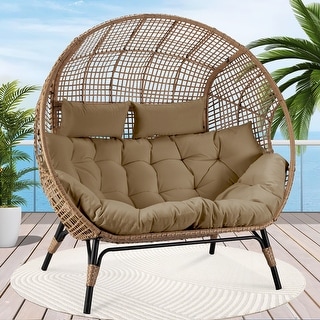 Double Egg Chair 2 Person 680 lbs Outdoor Patio Wicker Egg Chairs - Bed ...