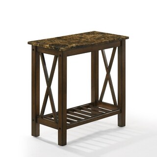 Elena 24 Inch Narrow Side Table, Lower Slatted Shelf, Faux Marble ...