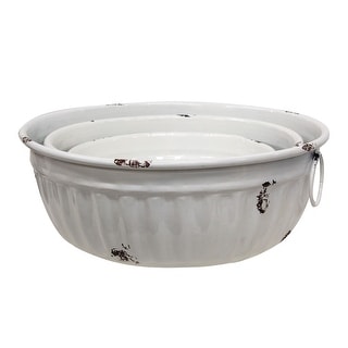 3/Set Distressed White Metal Bowls w/Handles - On Sale - Bed Bath ...