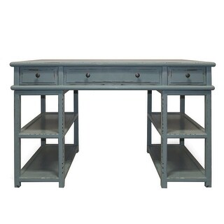 Meko 51 Inch Vintage Office Desk, 3 Drawers, 4 Shelves, Distressed Blue ...