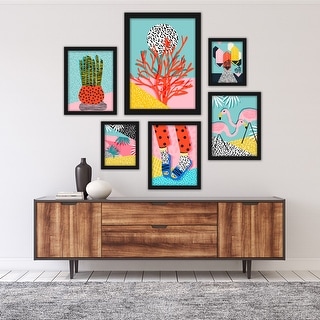 Funky Modern Tropical 6 Piece Framed Print Gallery Wall Art Set - Bed ...