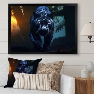 Designart "Black Panther Gaze" Animals Panther Framed Wall Art Living ...